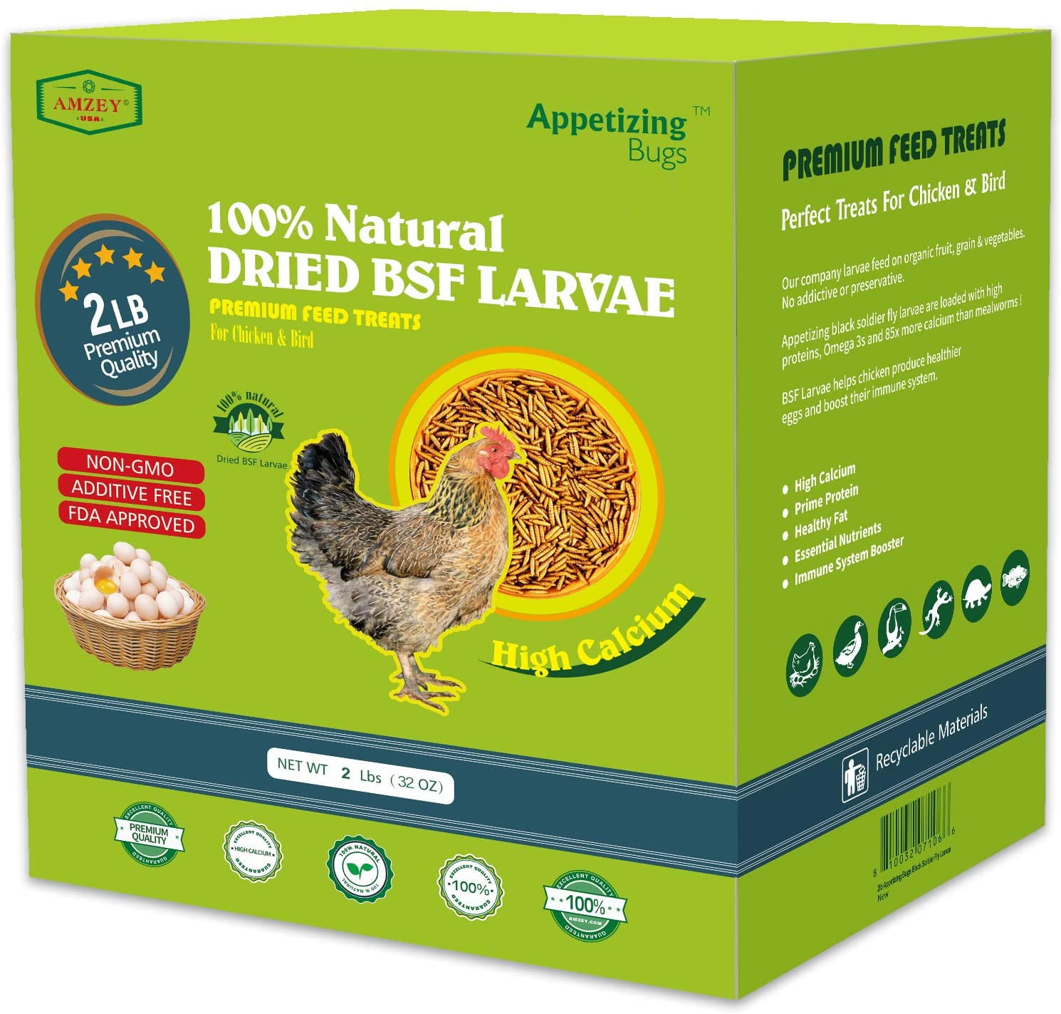 Amzey Dried Black Soldier Fly Larvae 2 lbs, High Calcium Chicken Feed ...