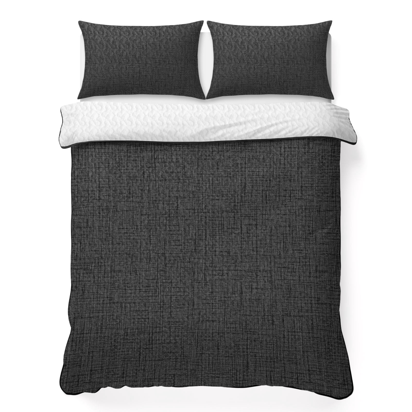Black Solid 3 Piece Quilt Bedding Set with 2 Pillow Shams, Minimalist ...
