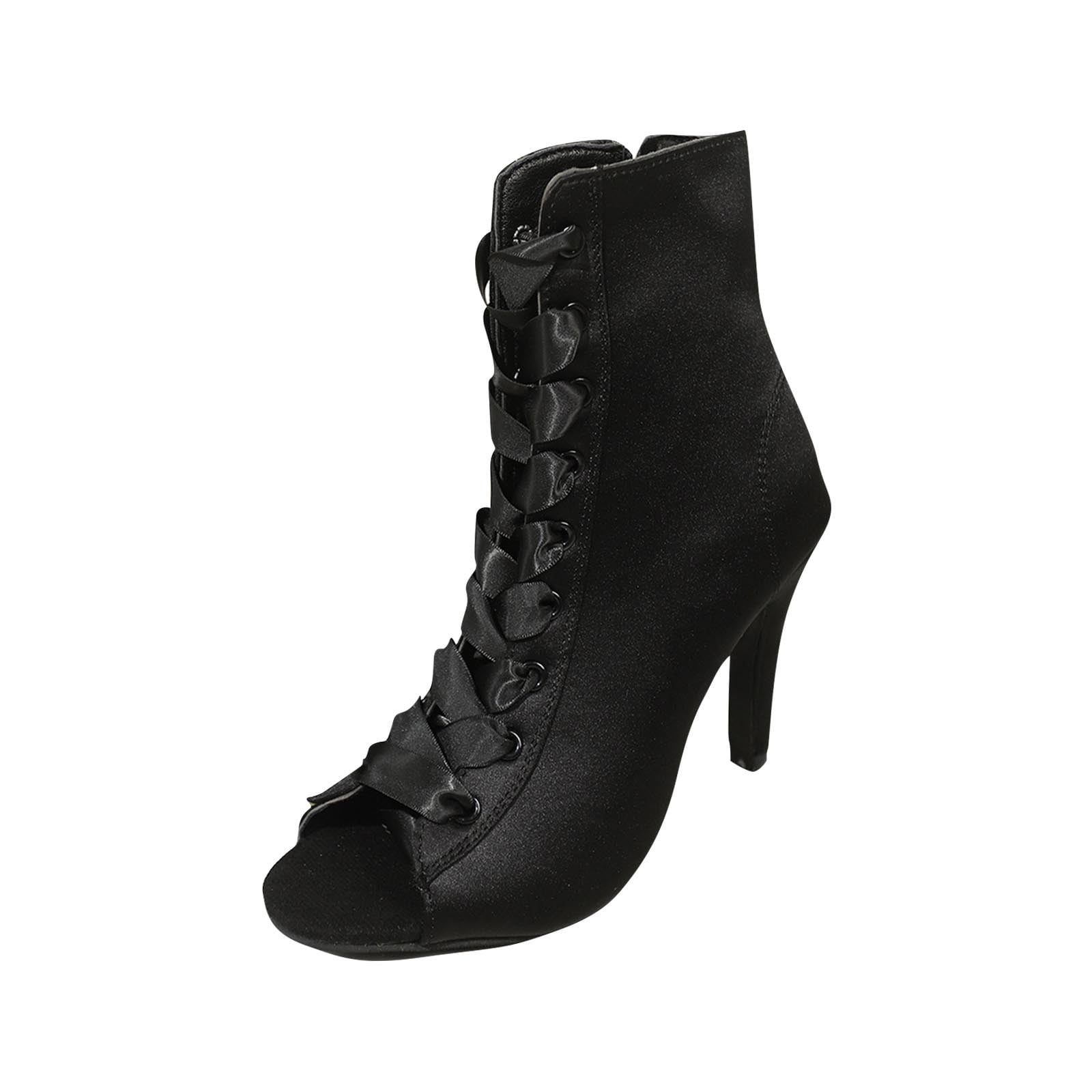 Black Solid Color Fish Mouth Open Toe Sandals With Strap Side Zipper ...