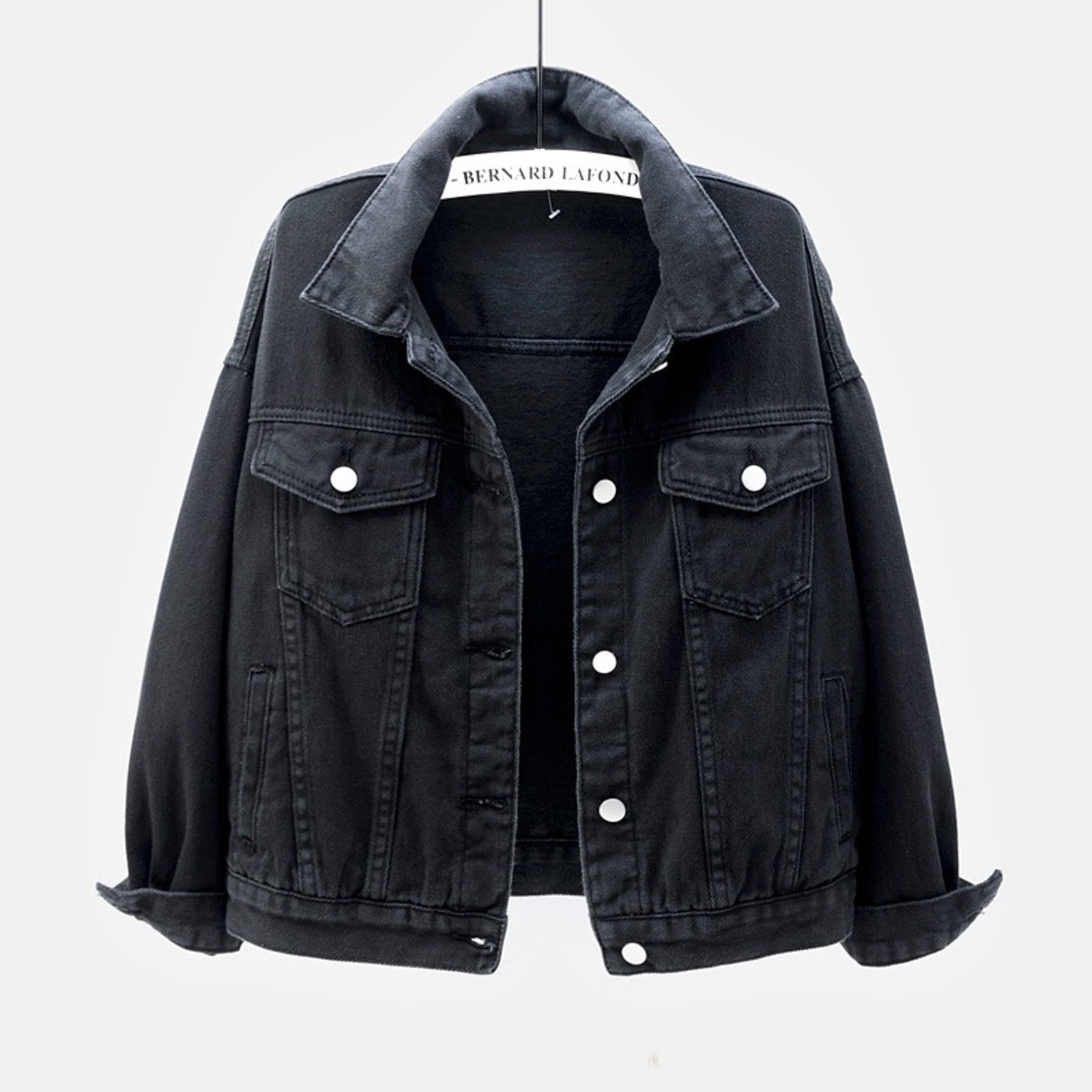 Black Solid Color Jackets, Denim Long Sleeve Jacket, Womens Candy Color ...