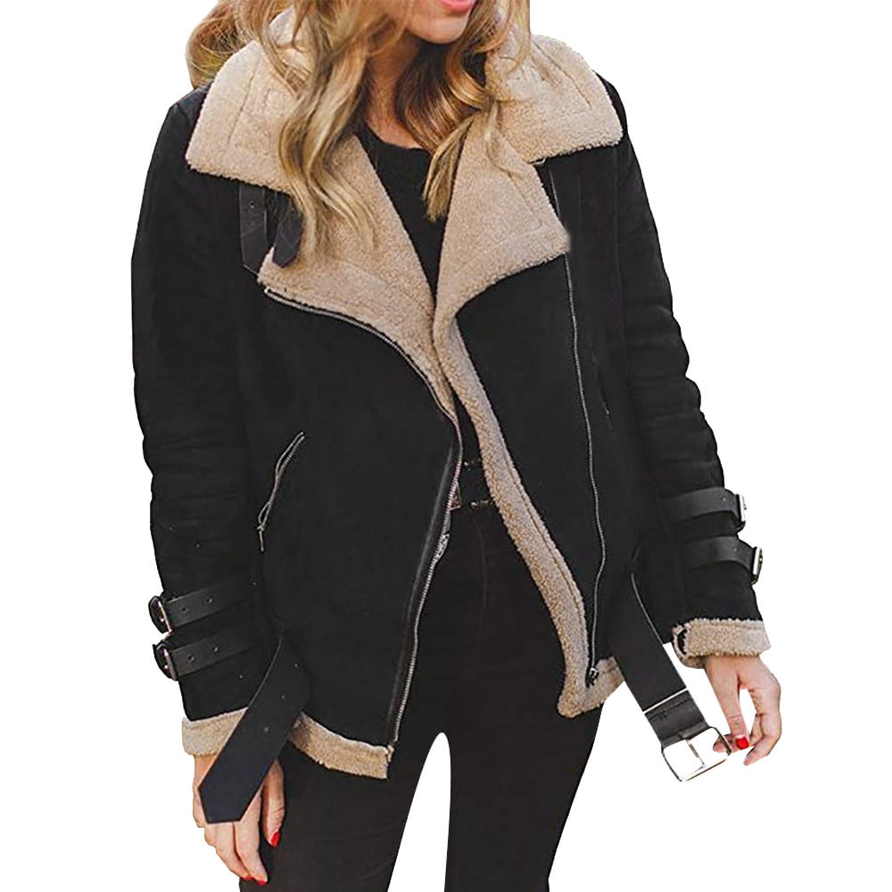 Black Solid Color Jackets, Polyester Women's Plus Size Jackets, Winter ...