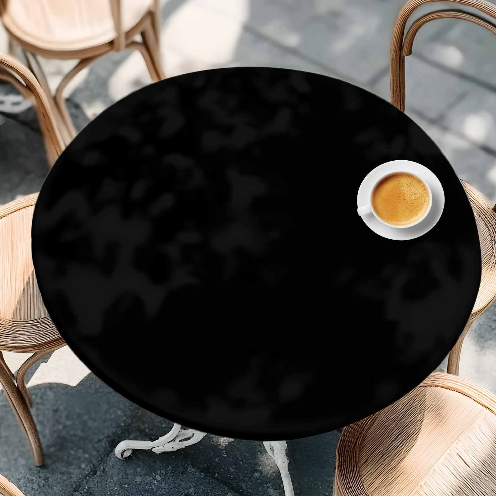 Black Solid Color Round Fitted Tablecloth with Elastic Edge,Waterproof ...