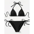 Black Solid Halter Triangle Bikini Set With Adjustable Tie Straps And ...