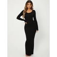 Black Solid Maxi Bodycon Dress With Long Sleeves And Scoop Neck ...