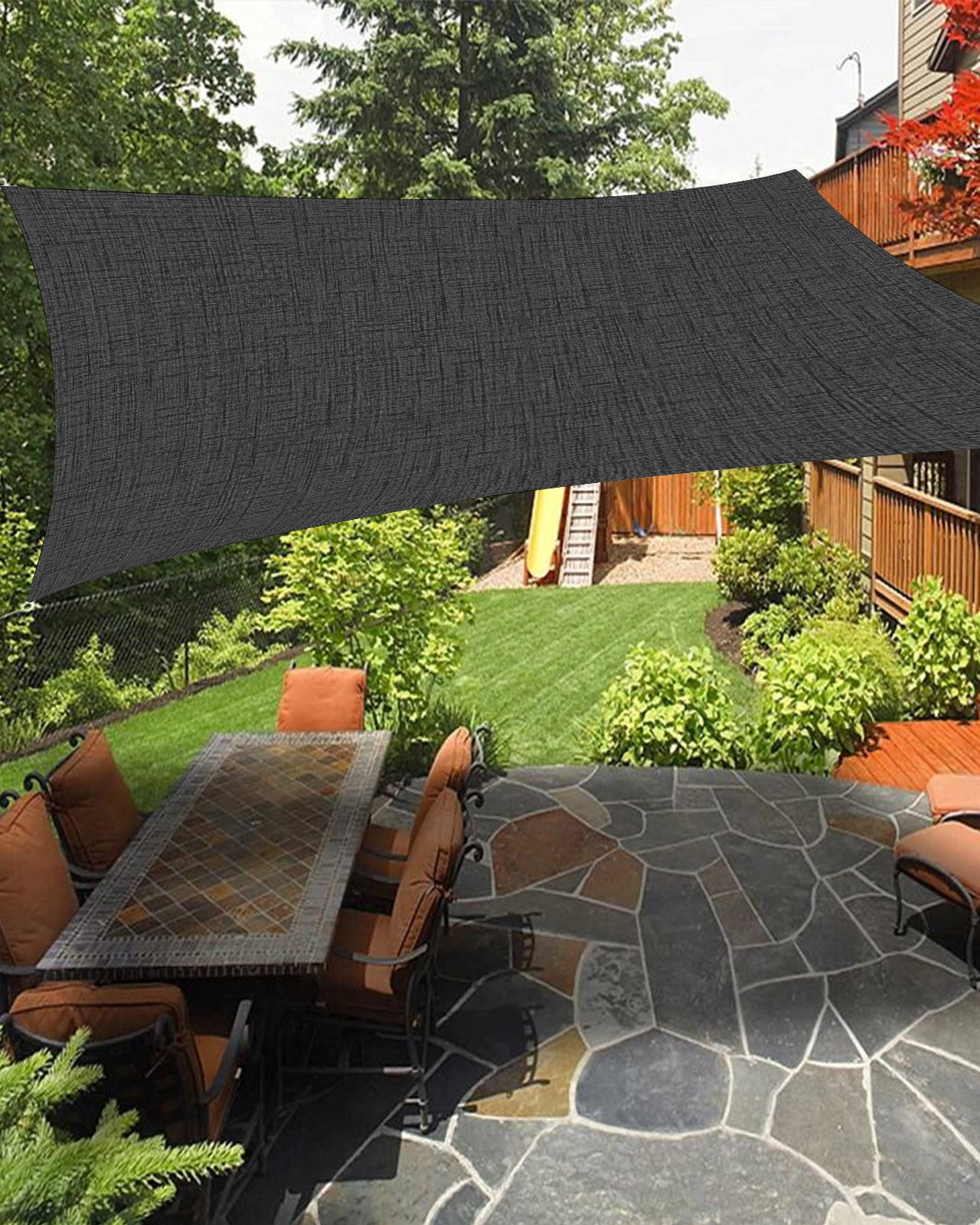 Black Solid Sun Shade Sail 12'X16' Minimalist Cloth Dark Gray Linen ...