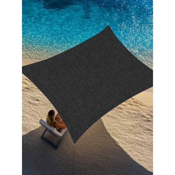 Black Solid Sun Shade Sail 14' x 18', Minimalist Cloth Dark Gray Linen ...