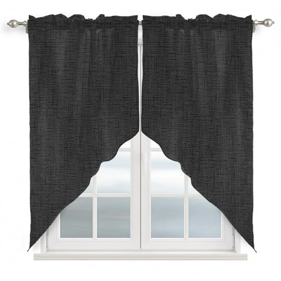 Black Solid Swag Curtain Valance for Window 2 Panels Minimalist Cloth ...