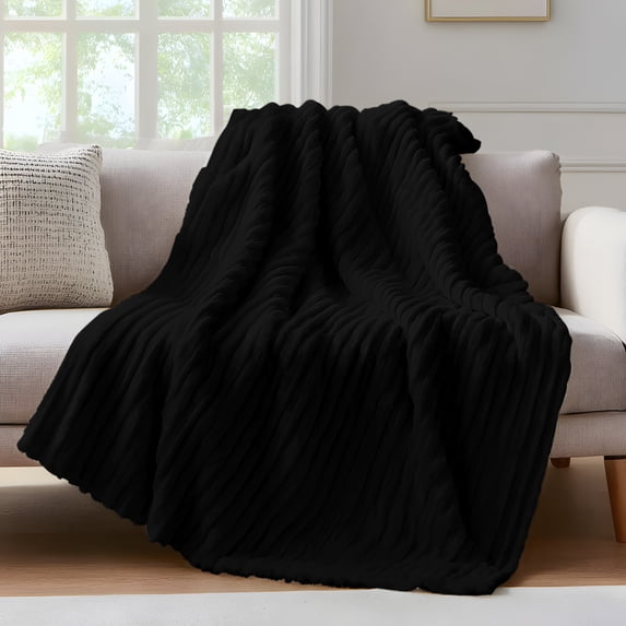 Black Solid Throw Blanket for Couch Color Soft and Warm Flannel 3D ...