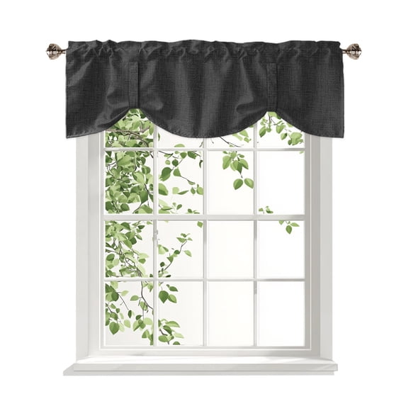 Black Solid Tie Up Valances Curtain, Minimalist Cloth Dark Gray Linen ...