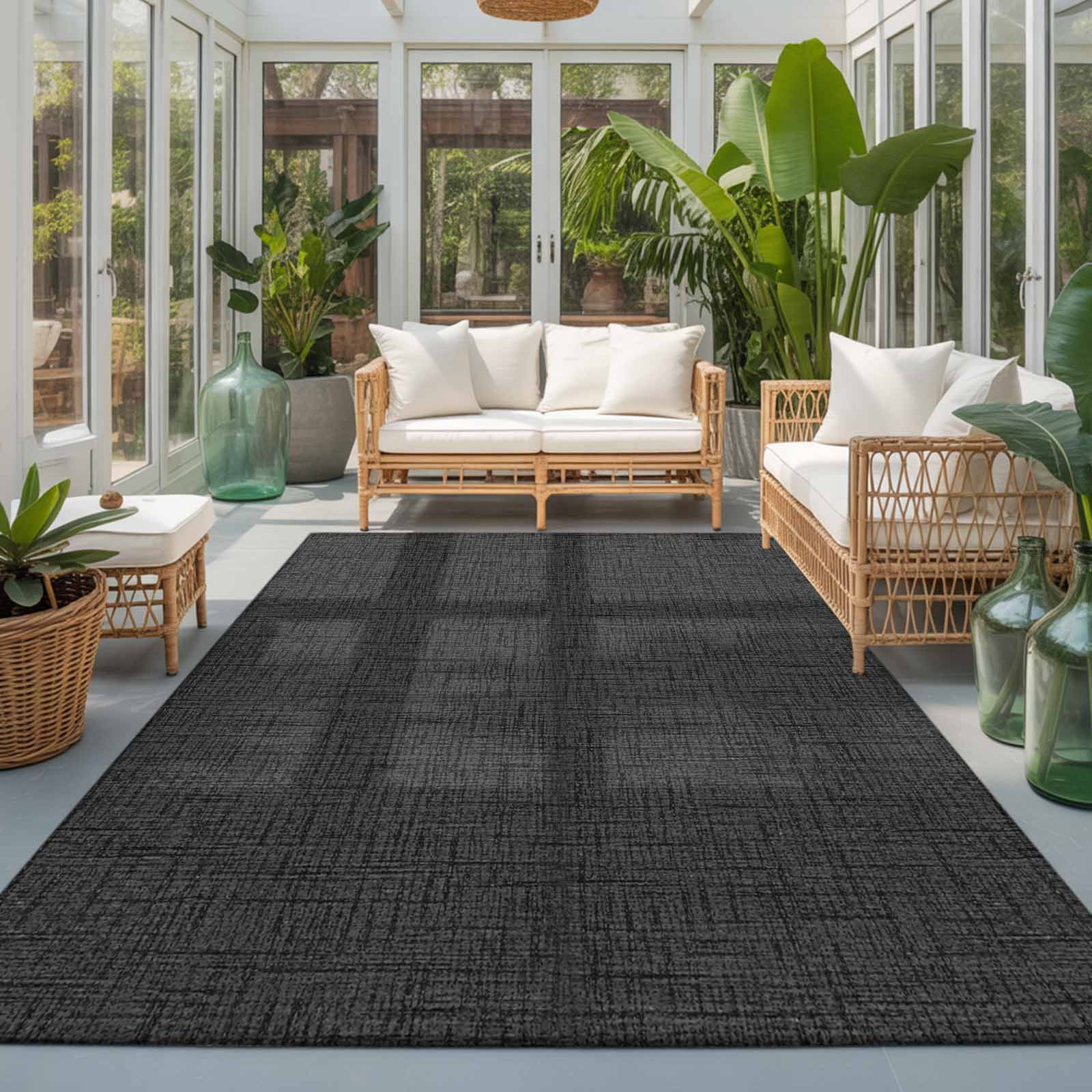 Black Solid Washable Area Rugs 4'x6', Minimalist Cloth Industrial Slate ...