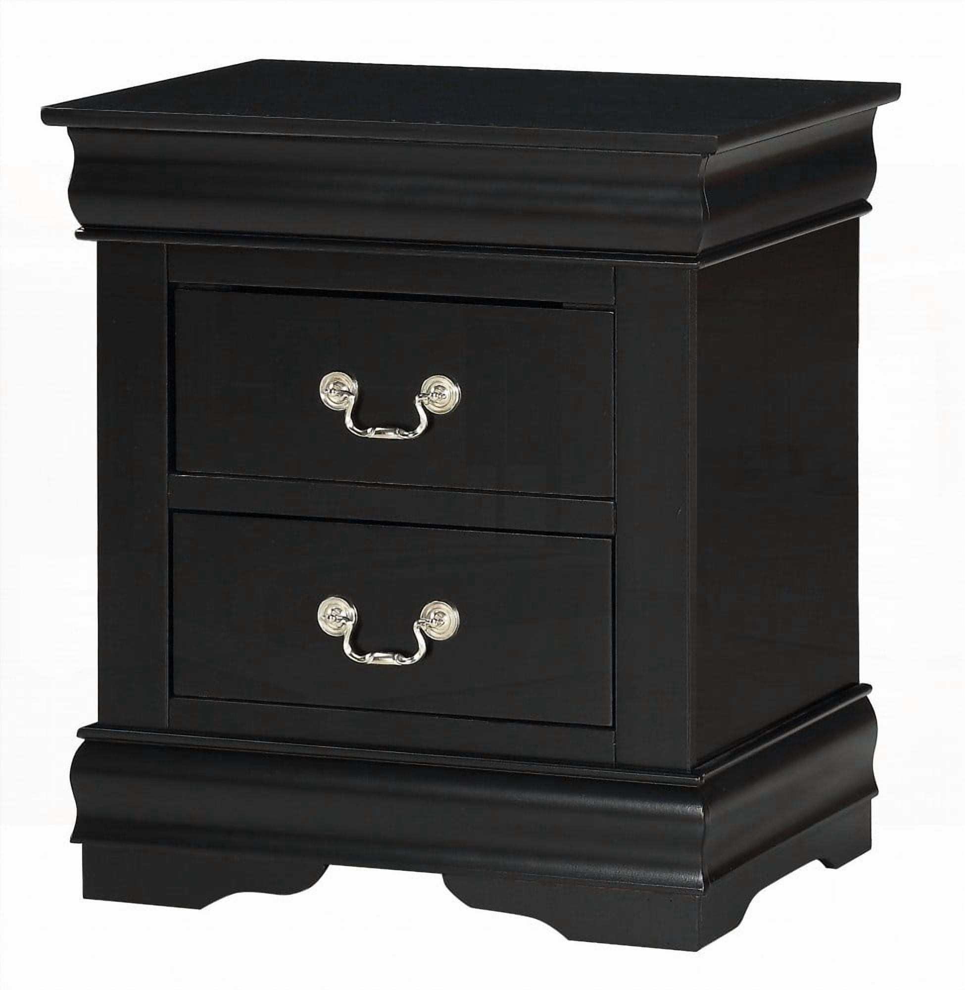Black Solid Wood 2-Drawer Louis Philip Nightstand Contemporary Style ...