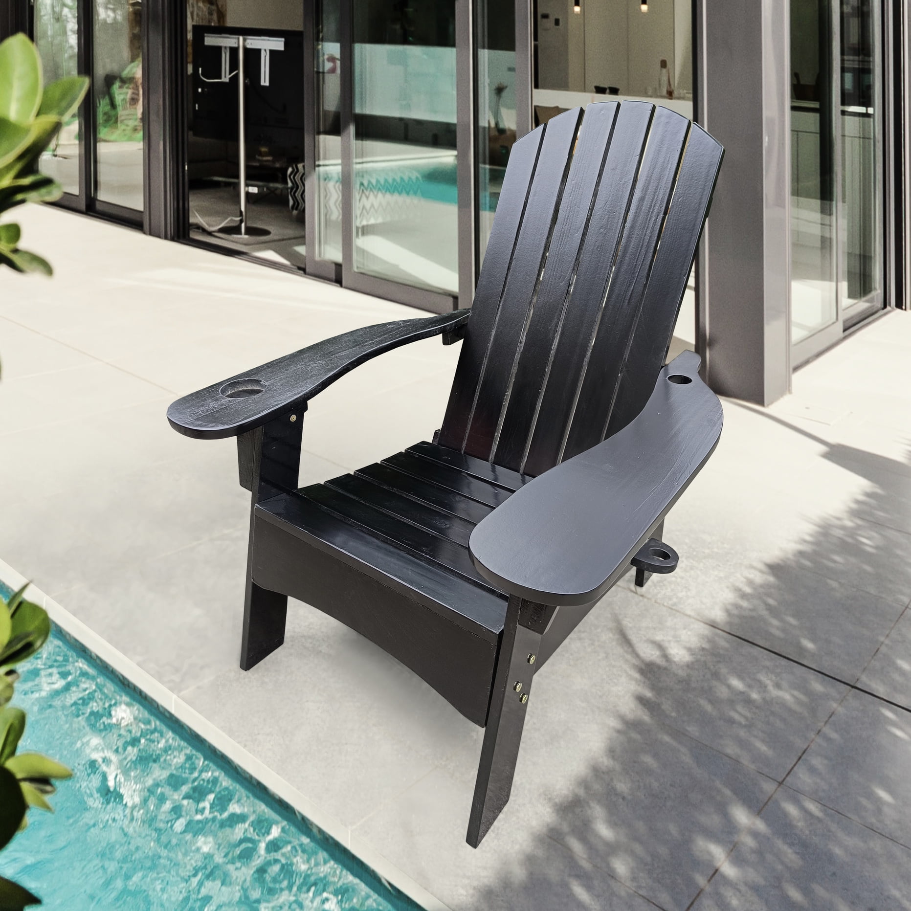 Black Solid Wood Chair With Umbrella Slot - Relax In Style On Patio ...