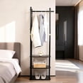 Black Solid Wood Freestanding Coat Rack With 3 Storage Shelves 5 Hooks ...