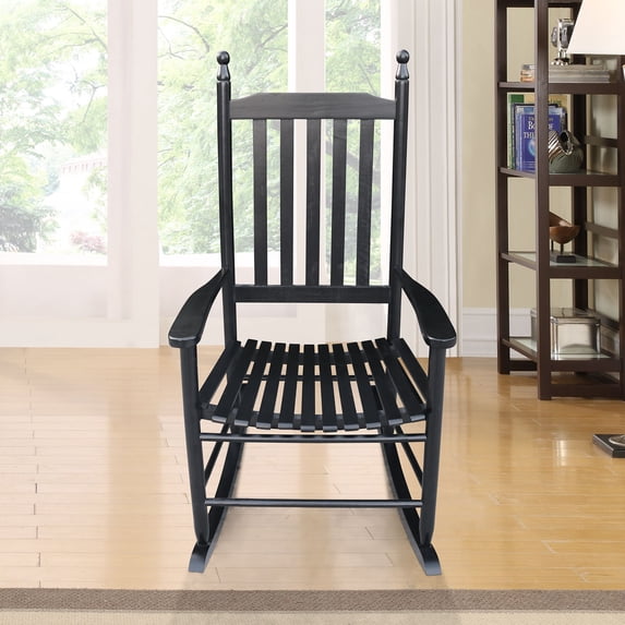 Black Solid Wood Porch Rocker Chair - Balcony Seating, Sturdy ...