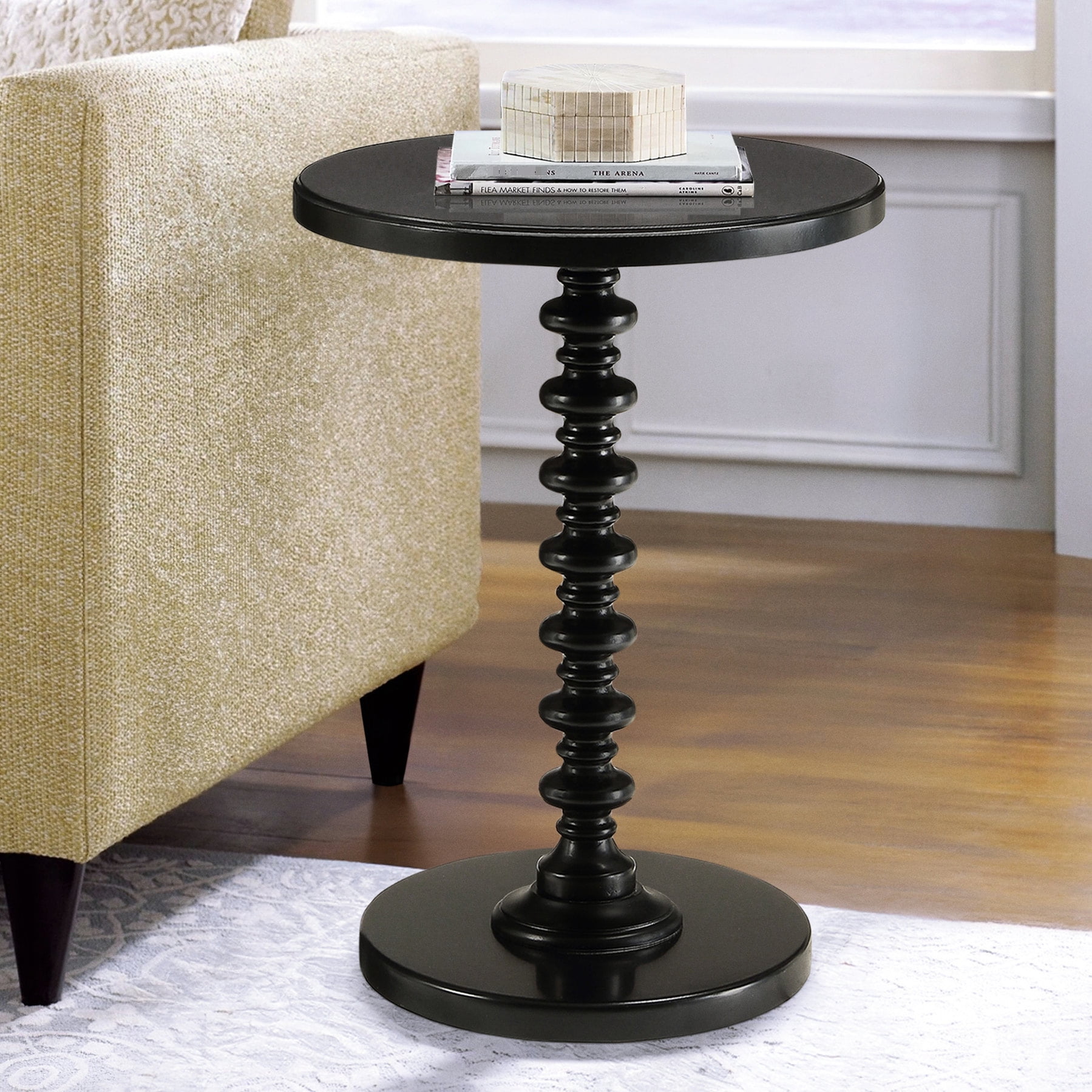 Black Solid Wood Round Accent Table | Timeless Addition to Primary ...