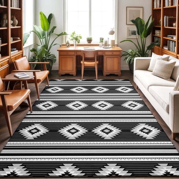 Black Southwestern 4'x6' Rug for Dining Table for 4 People Under Table ...