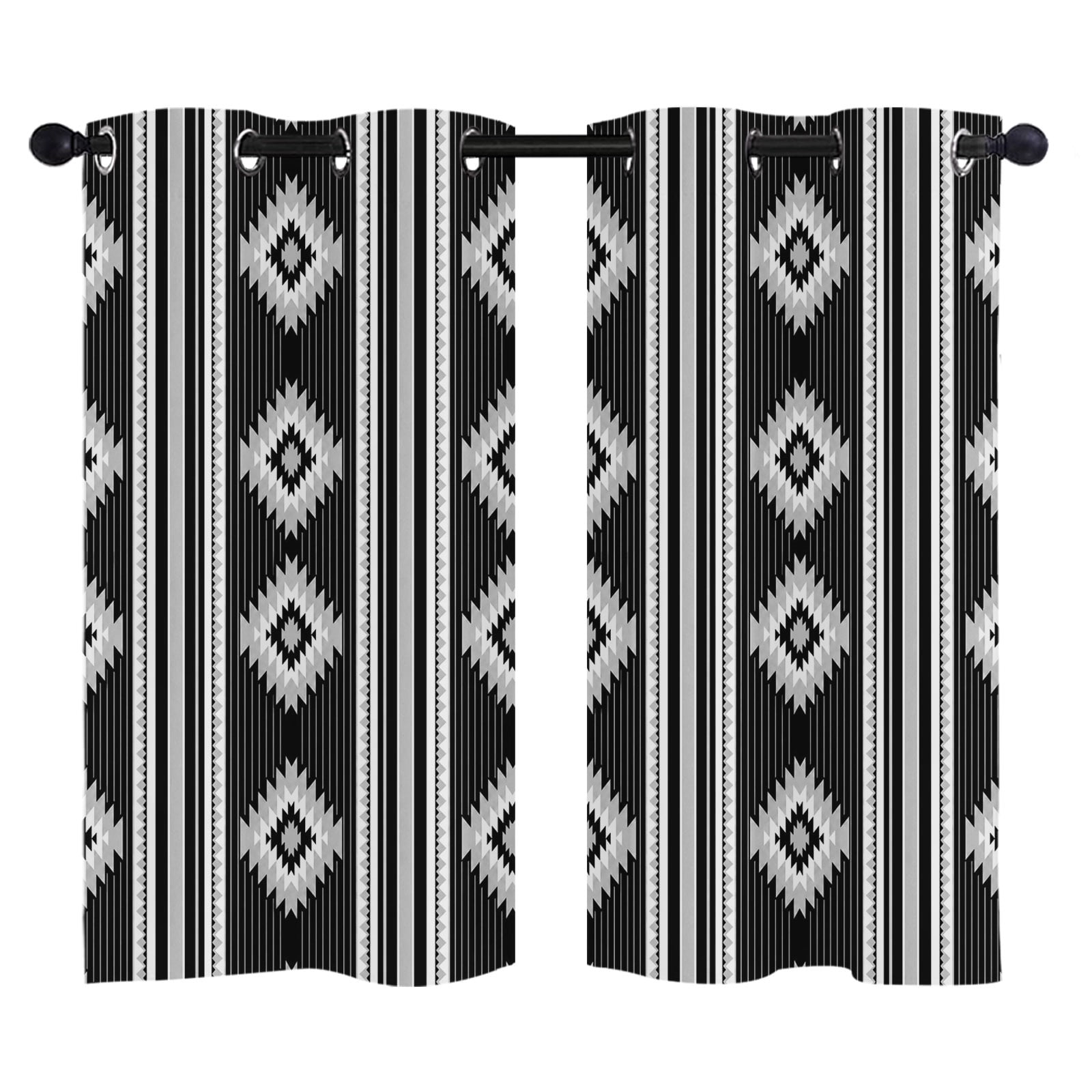 Black Southwestern Blackout Curtains 39 Inches Long, Aztec Diamond ...