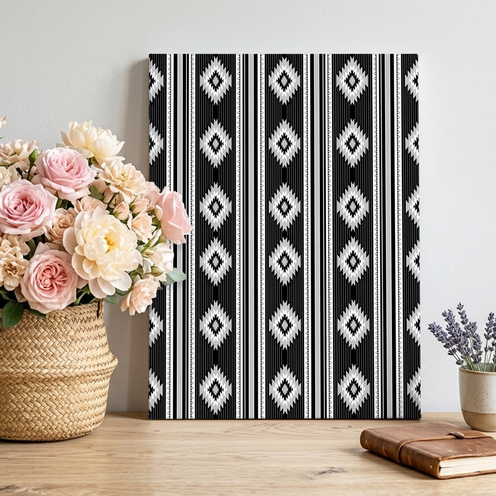 Black Southwestern Canvas Wall Art for Living Room, Aztec Diamond Motif ...