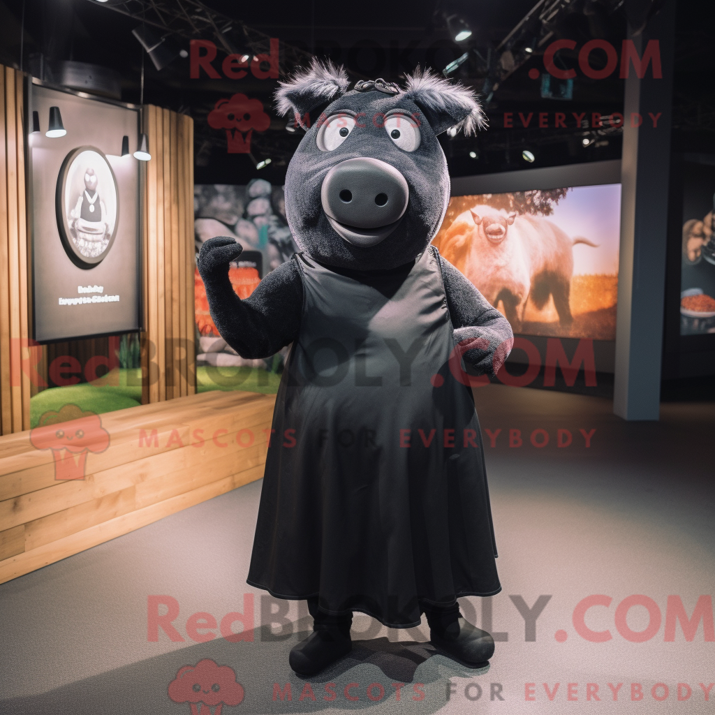 Black Sow REDBROKOLY mascot costume character dressed with a Maxi Dress ...