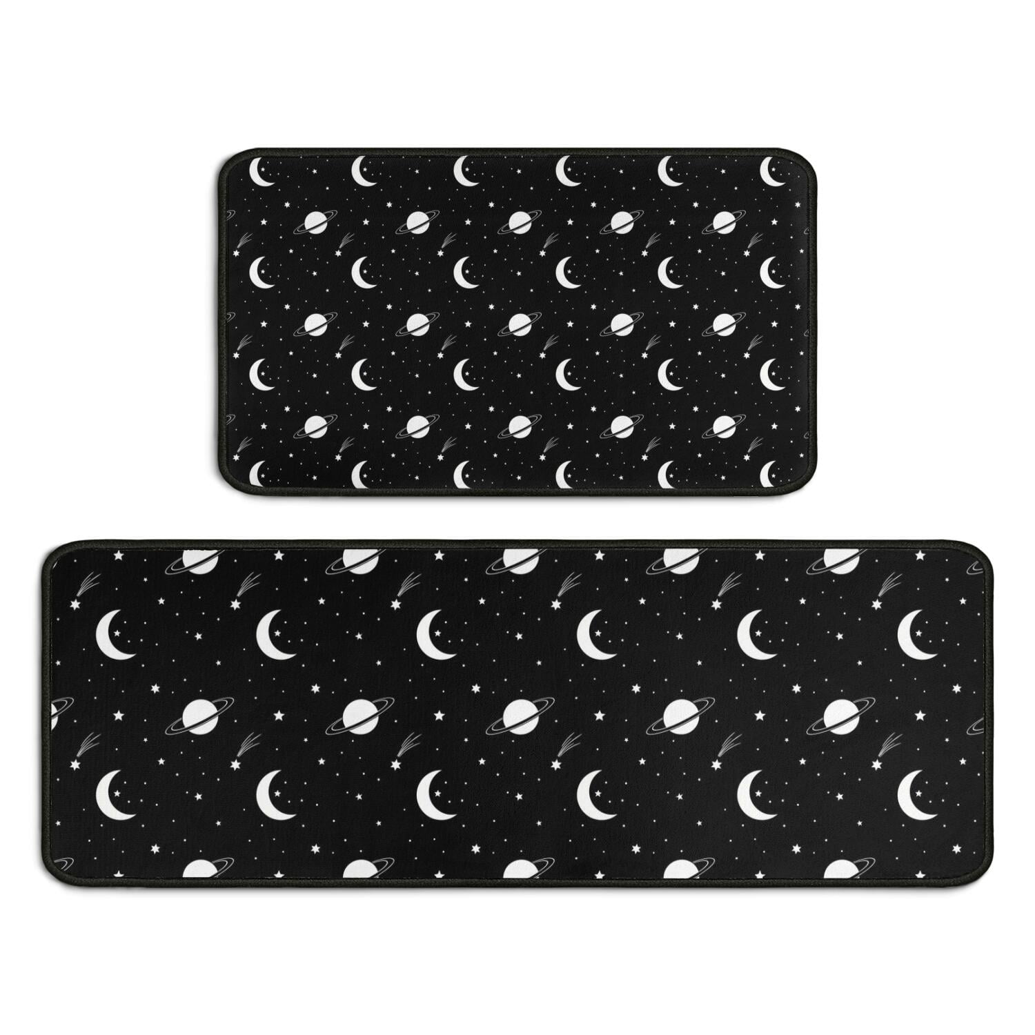 Black Space Moon Planet Pattern Kitchen Rugs Sets Of 2,Anti Fatigue ...
