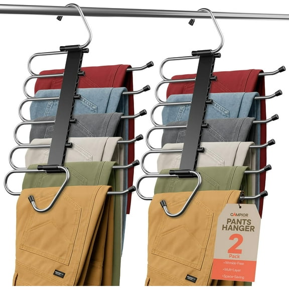 Campior Space Saving Pants Hanger, 2-Pack 6-Layer Jeans & Skirt ...