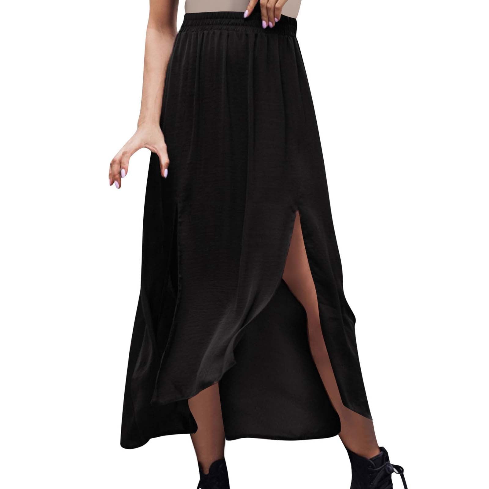 Black Spandex Faux Linen Skort for Women Maxi Long Loose Fit Lounge ...