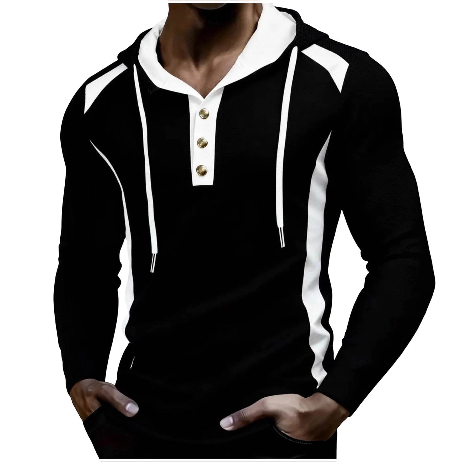 Black Spandex Hoods for Mens Fall Winter Long Sleeve Color Block ...