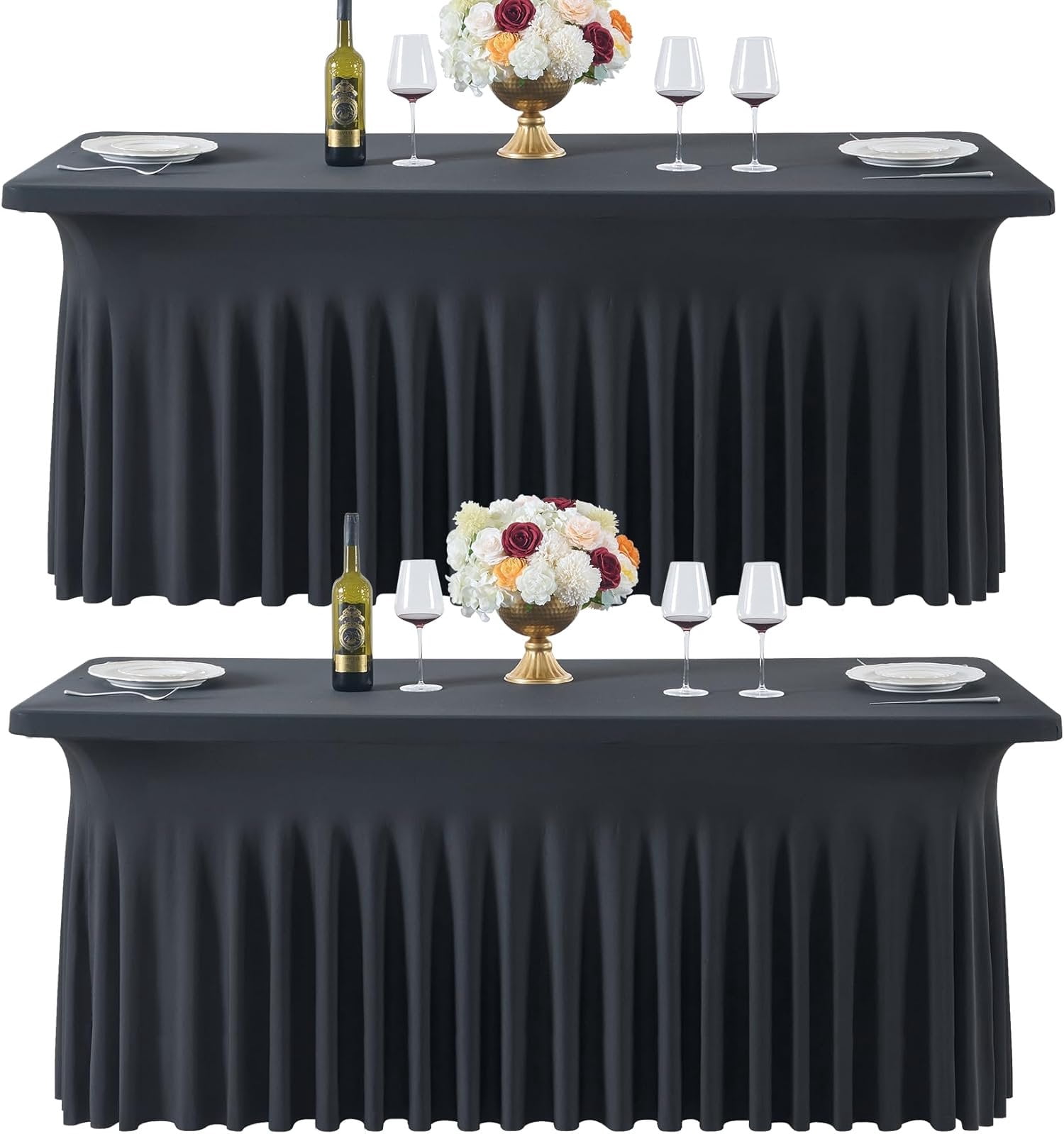 Black Spandex Table Cloths for 8 Foot Rectangle Tables, 2 Pack Wrinkle ...