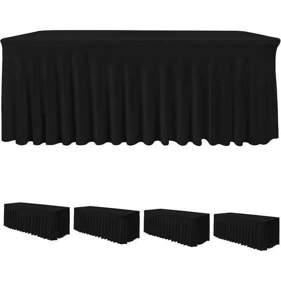 Black Spandex Table Skirts for 6ft Rectangle Tables, Fitted Stretch ...