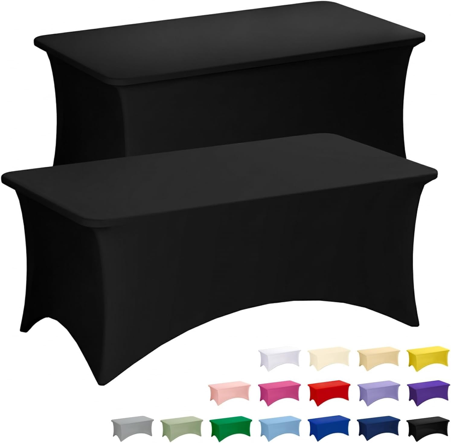 Black Spandex Tablecloths 2 Pack 6FT Fitted Stretch Covers for ...