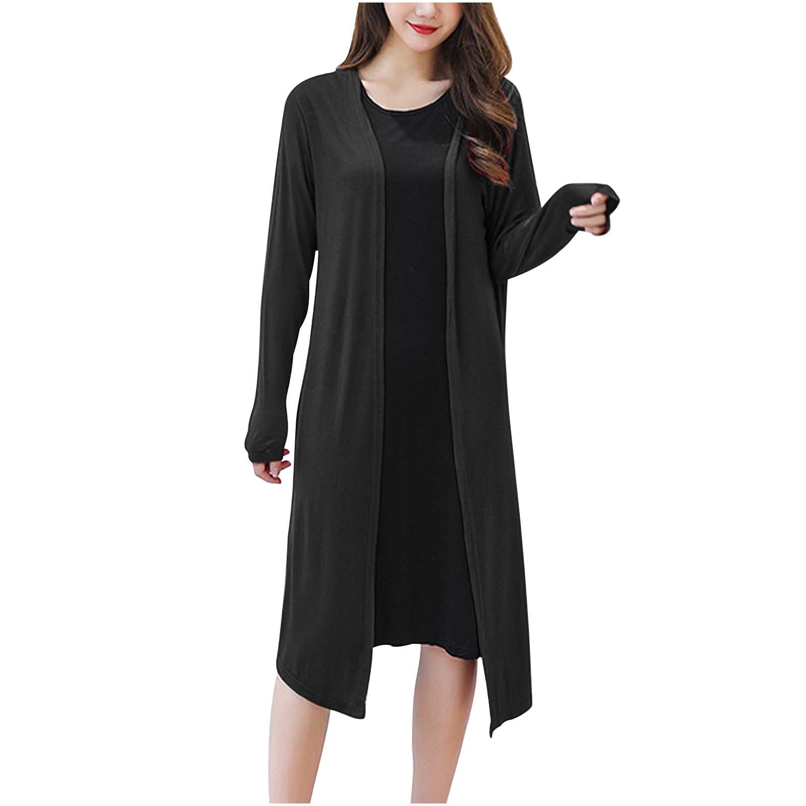 Black Spandex for Women Fall Winter Long Sleeve Thin Cardigan Plain ...