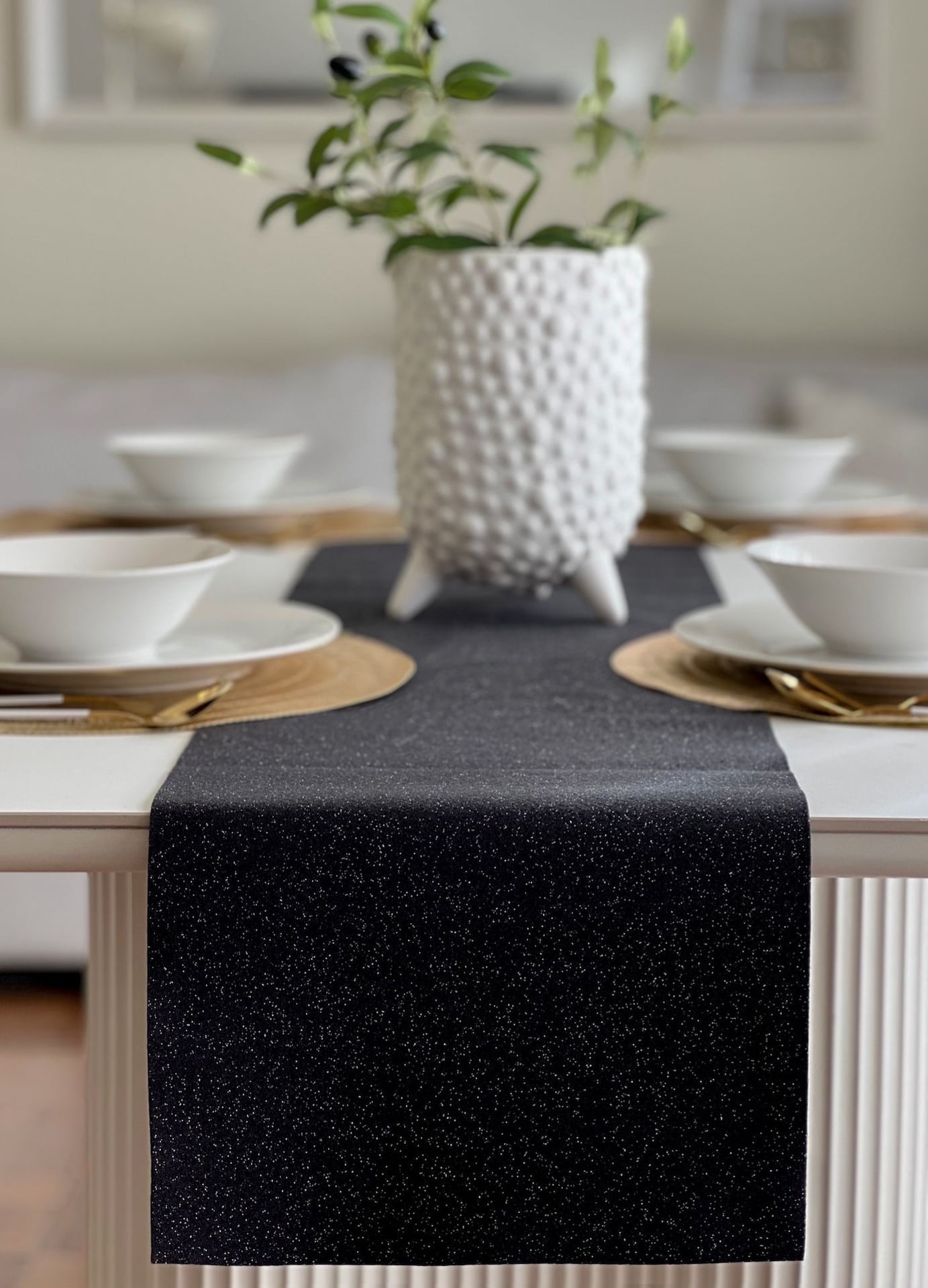 FabricLA Black Sparkling Glitter Felt Table Runner â€“ 12" W x 60" L ...