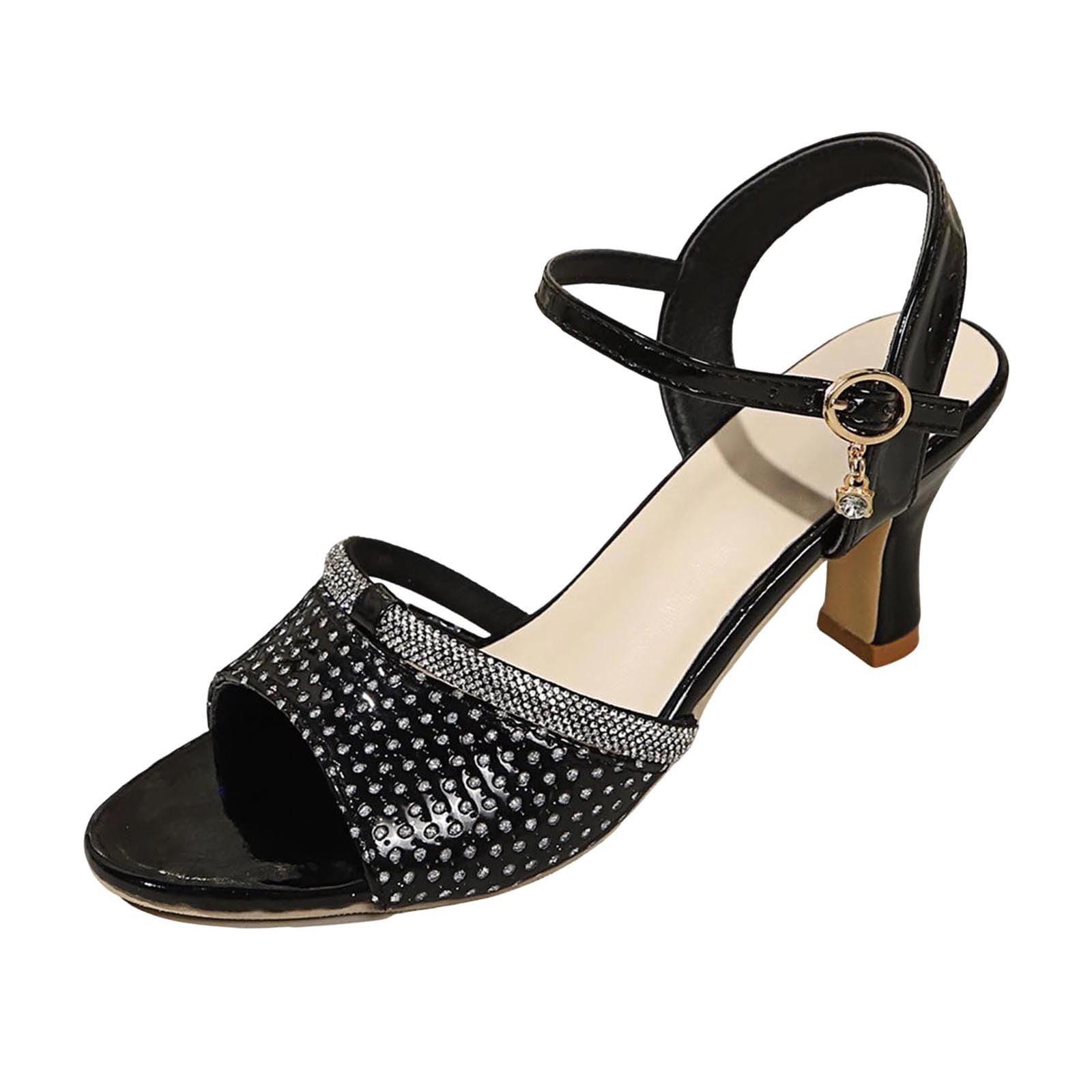 Black Sparkling Heel Peep Toe Plus Size Comfortable High Heels Shoes ...
