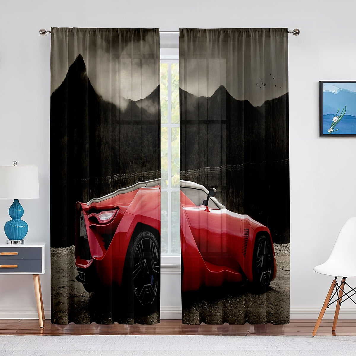 Black Speed Sport Car Thin Cloth Curtain for Living Room Bedroom r ...