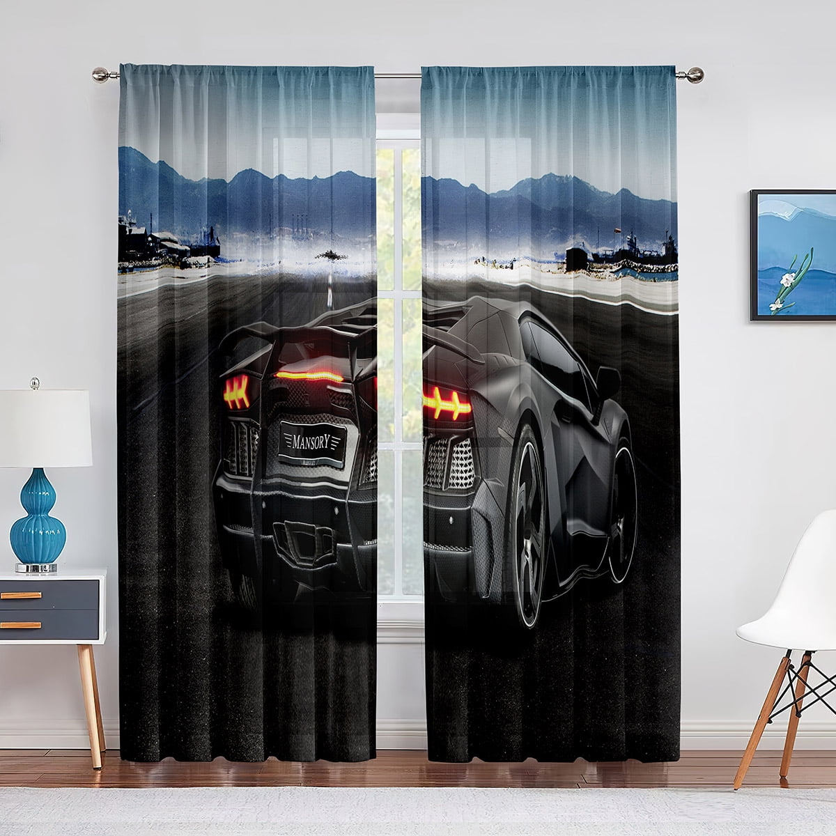 Black Speed Sport Car Thin Cloth Curtain for Living Room Bedroom r ...