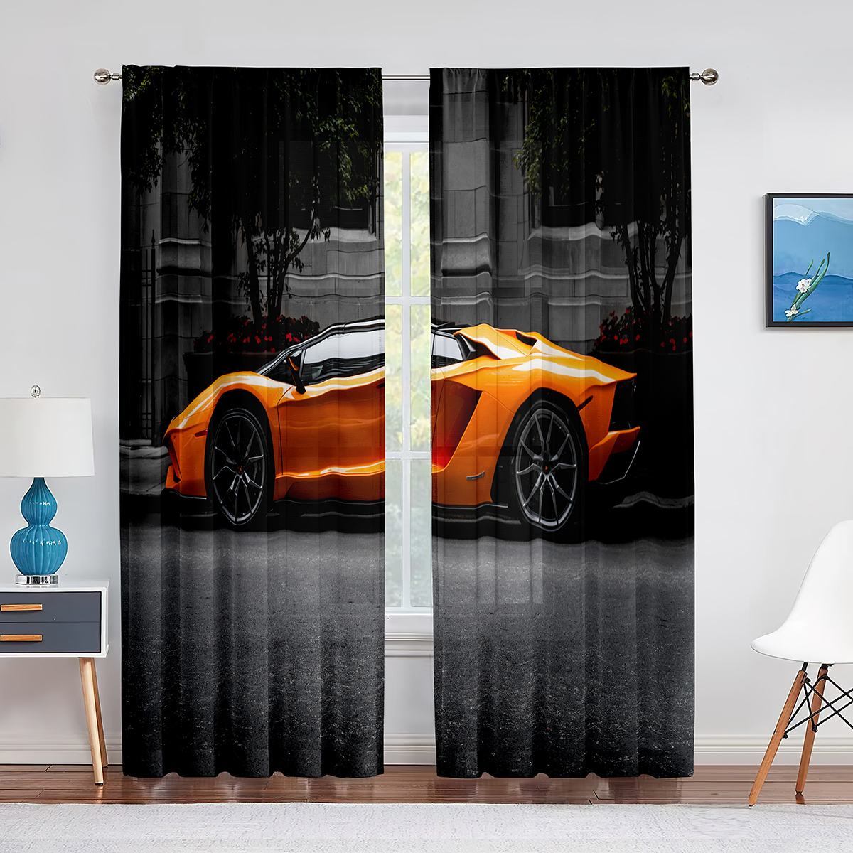 Black Speed Sport Car Thin Cloth Curtain for Living Room Bedroom r ...