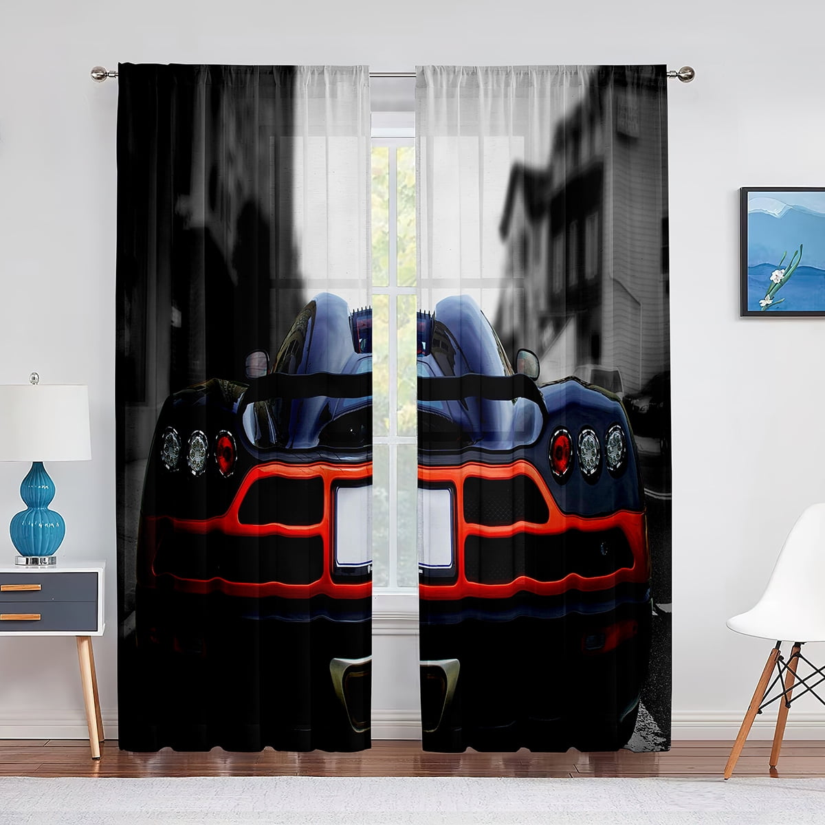 Black Speed Sport Car Thin Cloth Curtain for Living Room Bedroom r ...