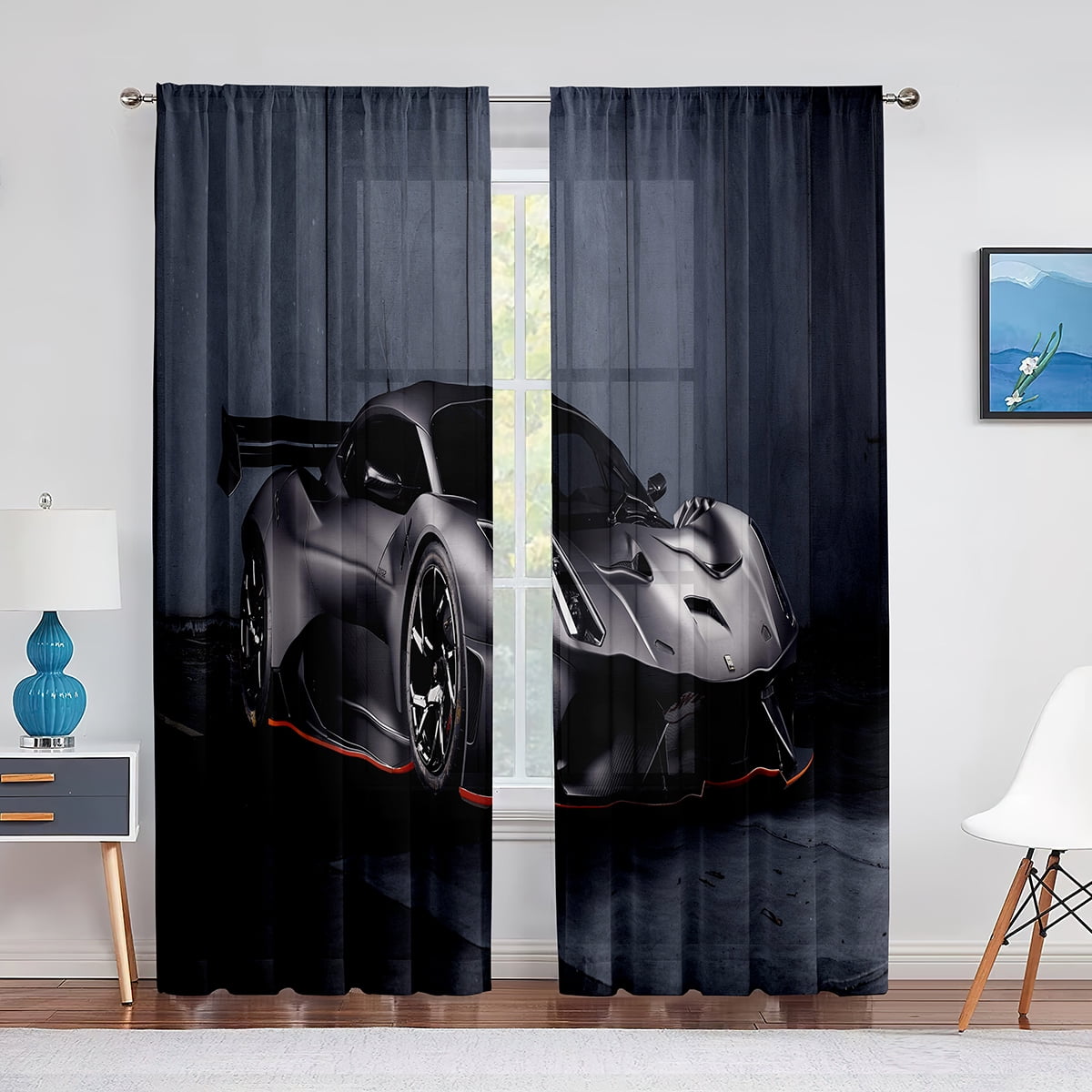 Black Speed Sport Car Thin Cloth Curtain for Living Room Bedroom r ...