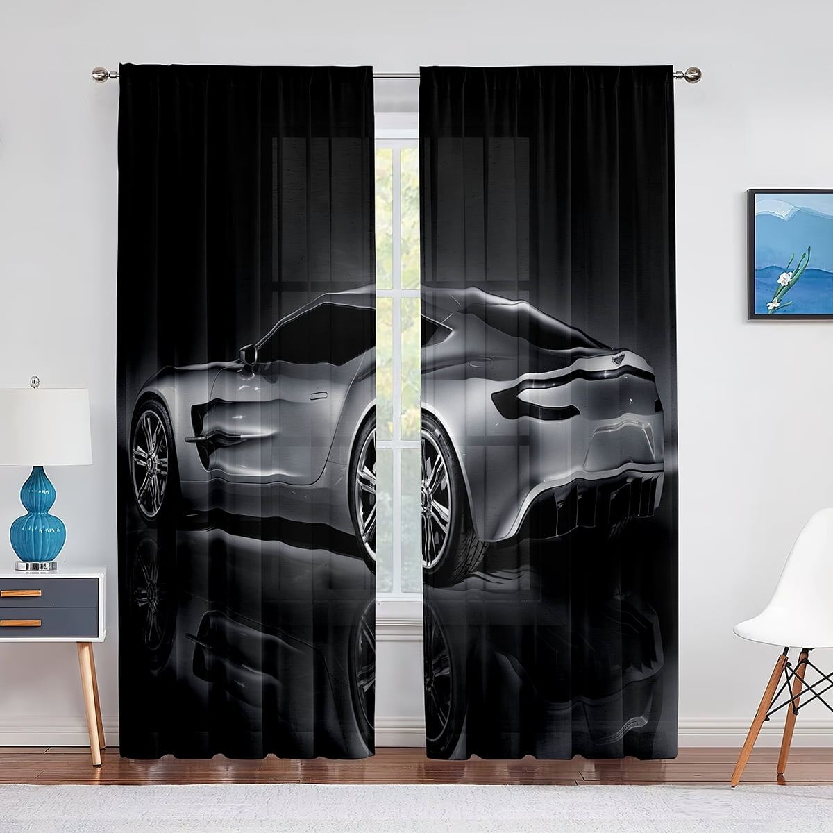 Black Speed Sport Car Thin Cloth Curtain for Living Room Bedroom r ...