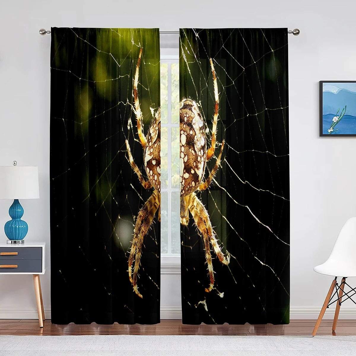 Black Spider Dry Tree Sheer Voile Curtains Window Treatment for Kitchen ...