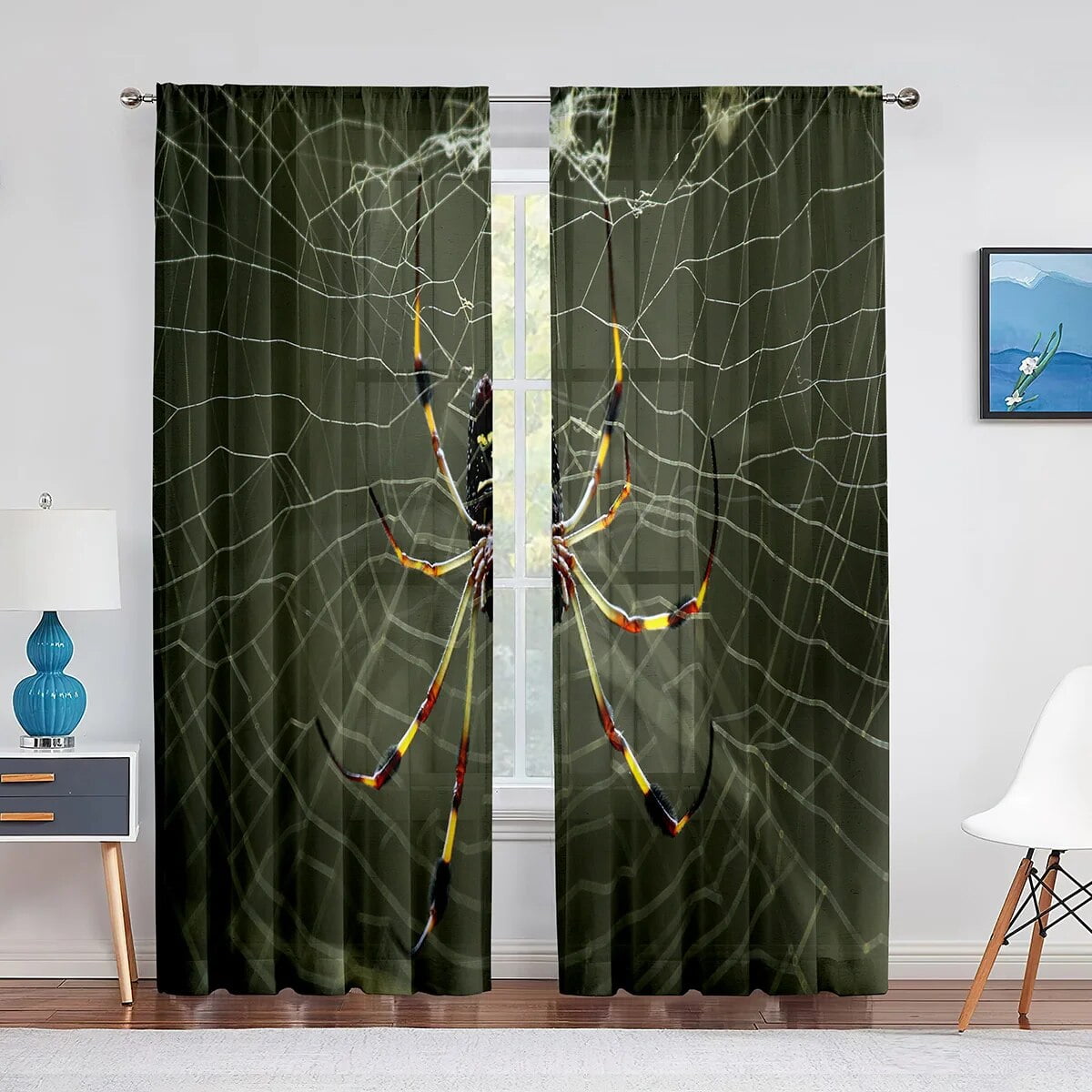 Black Spider Dry Tree Sheer Voile Curtains Window Treatment for Kitchen ...