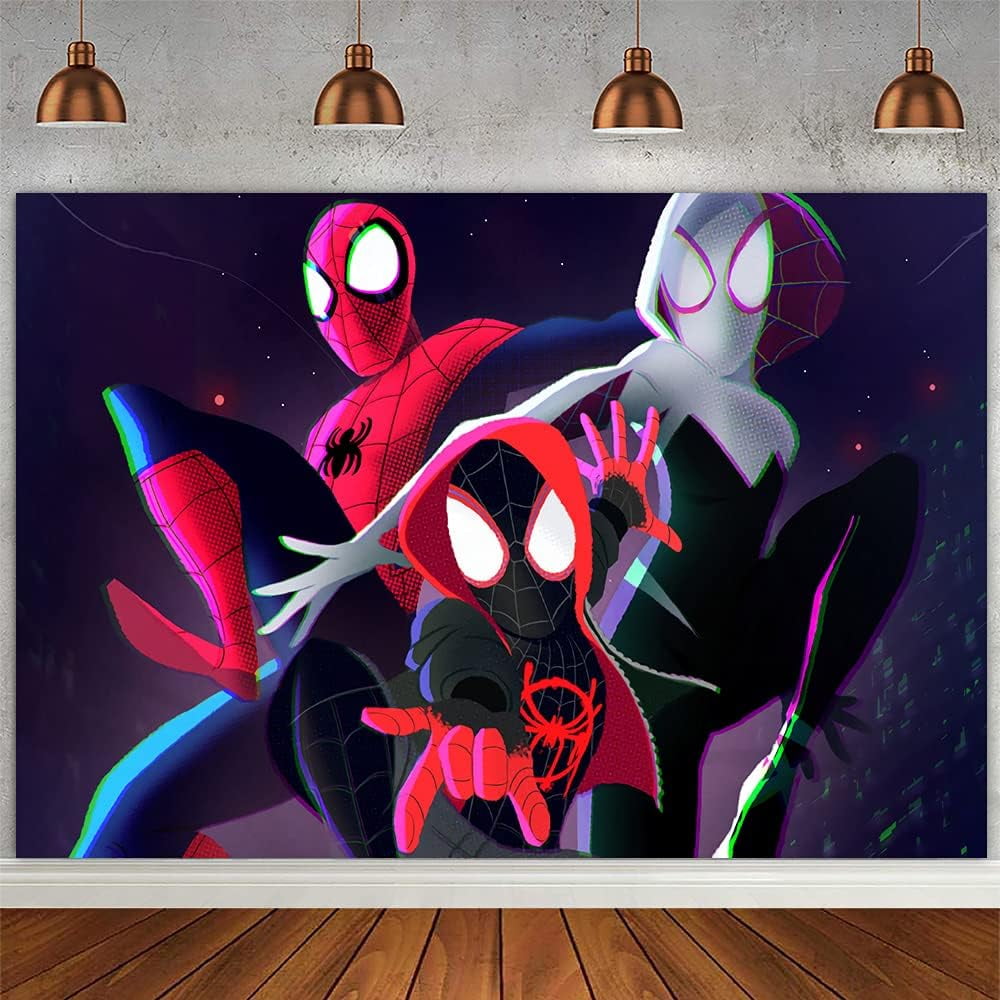 Black Spider Party Decorations Backdrop, Miles Morales Happy Birthday ...