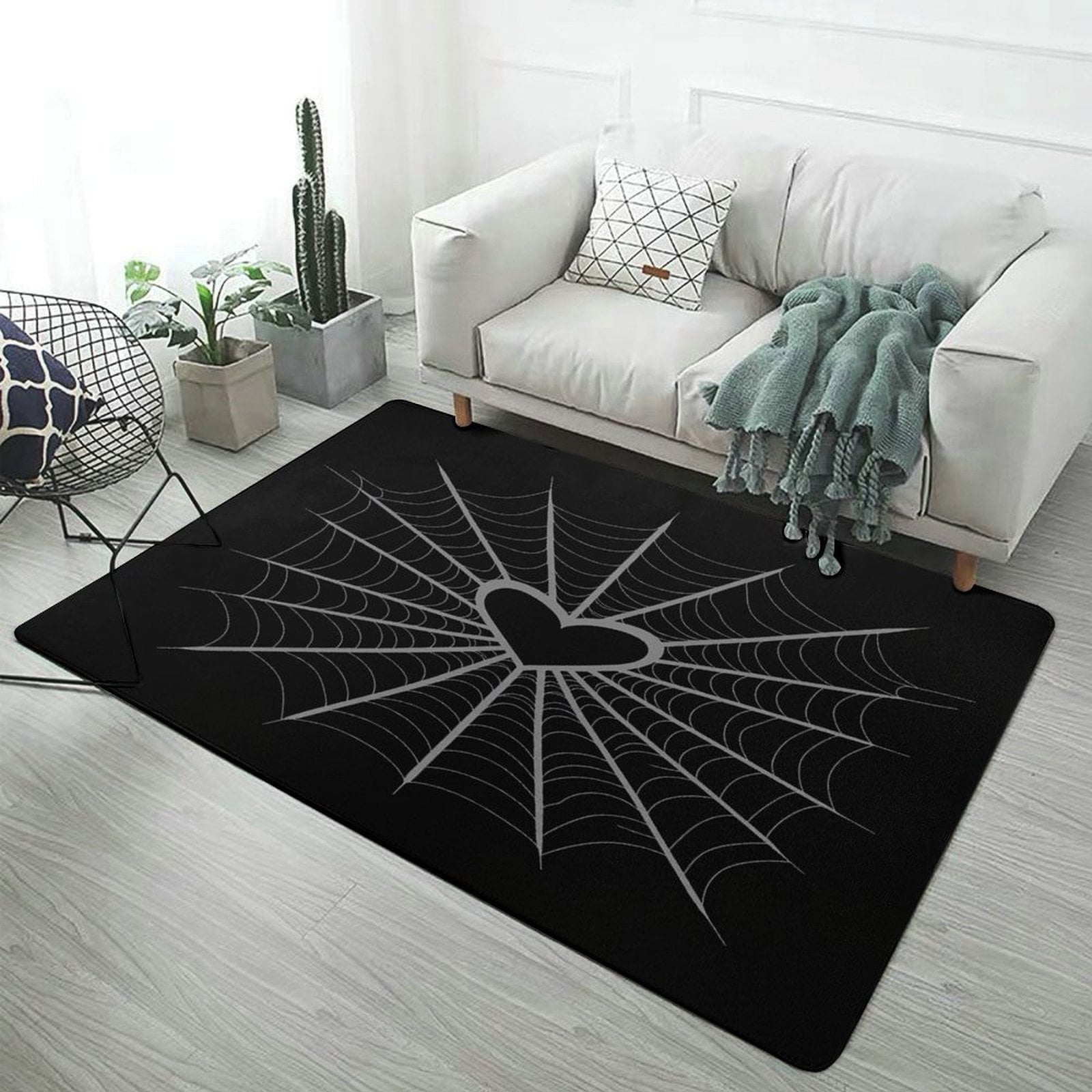 Black Spider Web Carpet Style Living Room Bedroom Soft Comfy Rug Modern ...