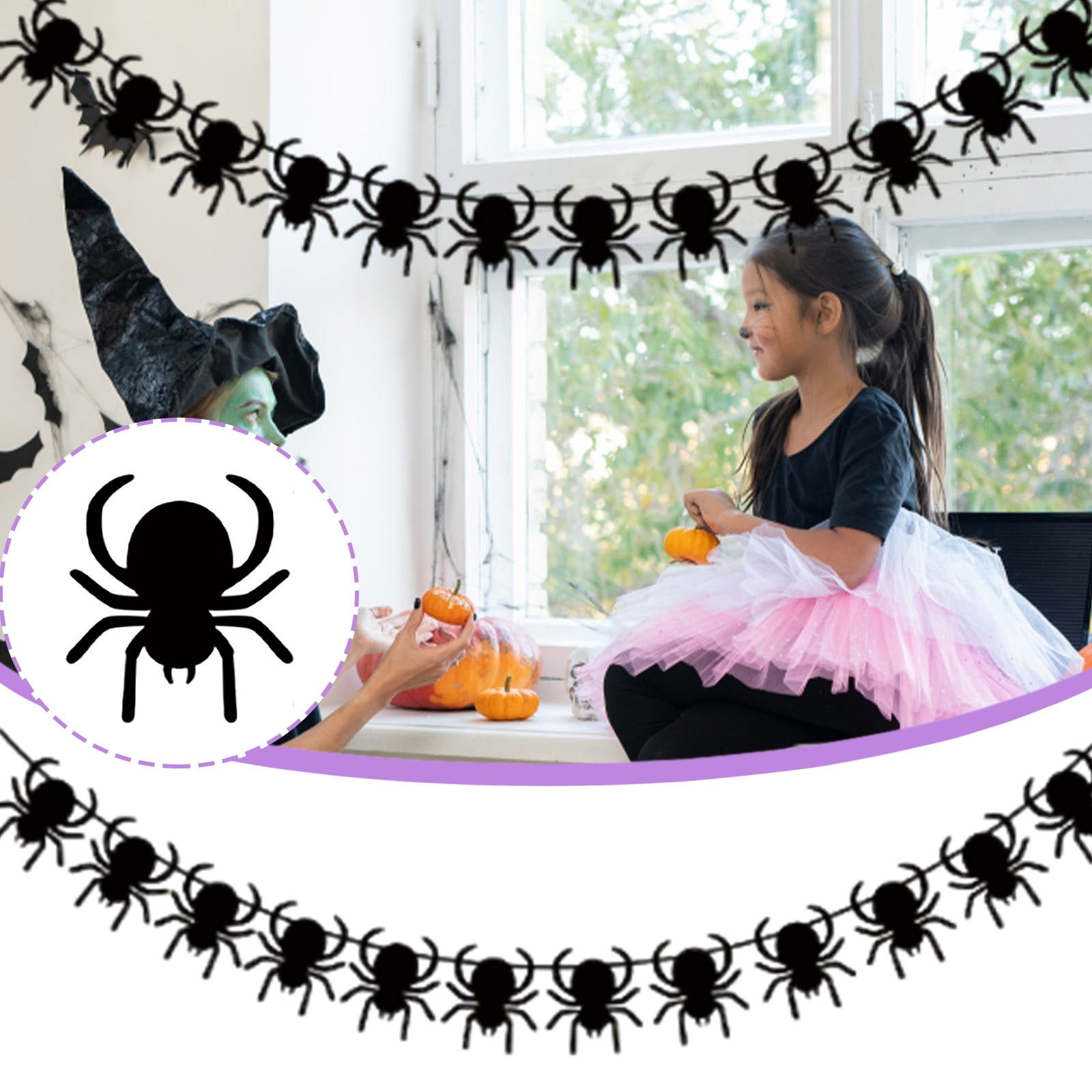 Black Spider Web Garland - Halloween Hanging Banner with Spiders for ...