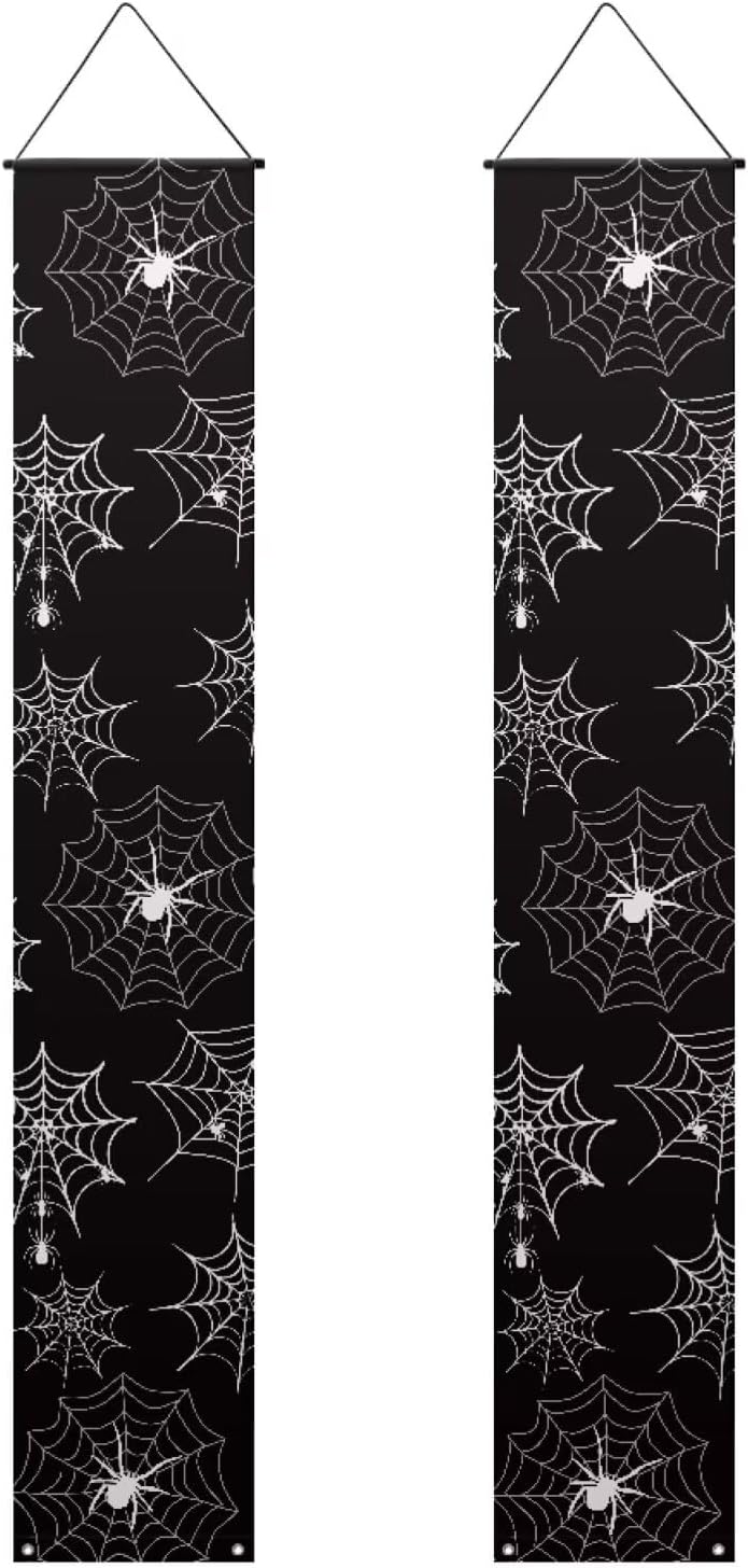 Black Spider Web Porch Sign Holiday Door Banners Hanging Banner Flag ...