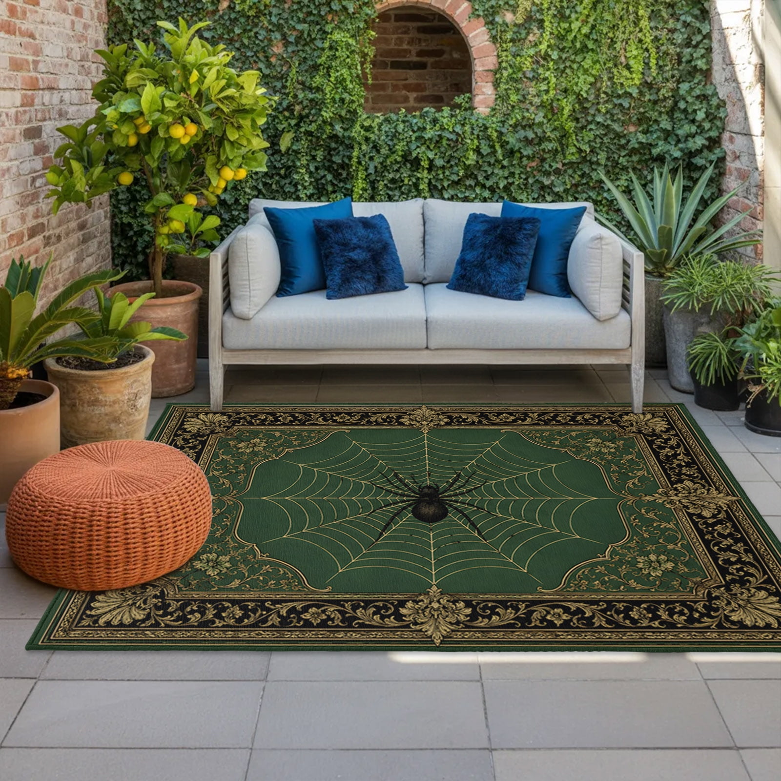 Black Spiders Indoor Outdoor Rugs 5x8 Ft, Vintage Green Web Insects ...