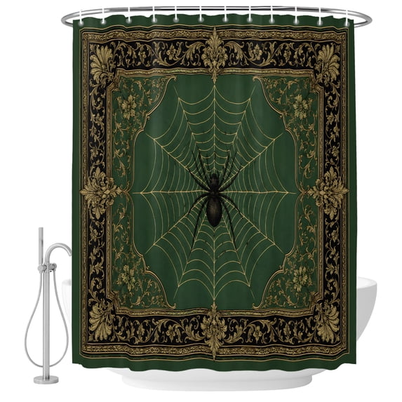 Black Spiders Shower Curtain for Bathroom, Vintage Green Web Insects ...
