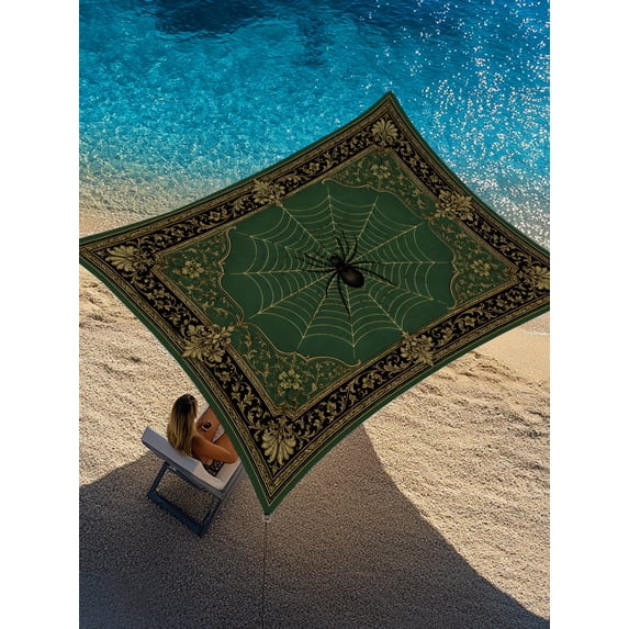 Black Spiders Sun Shade Sail 6.5' x 10', Vintage Green Web Insects ...