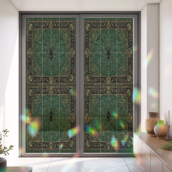 Black Spiders Window Privacy Film Vintage Green Web Insects Laurel ...