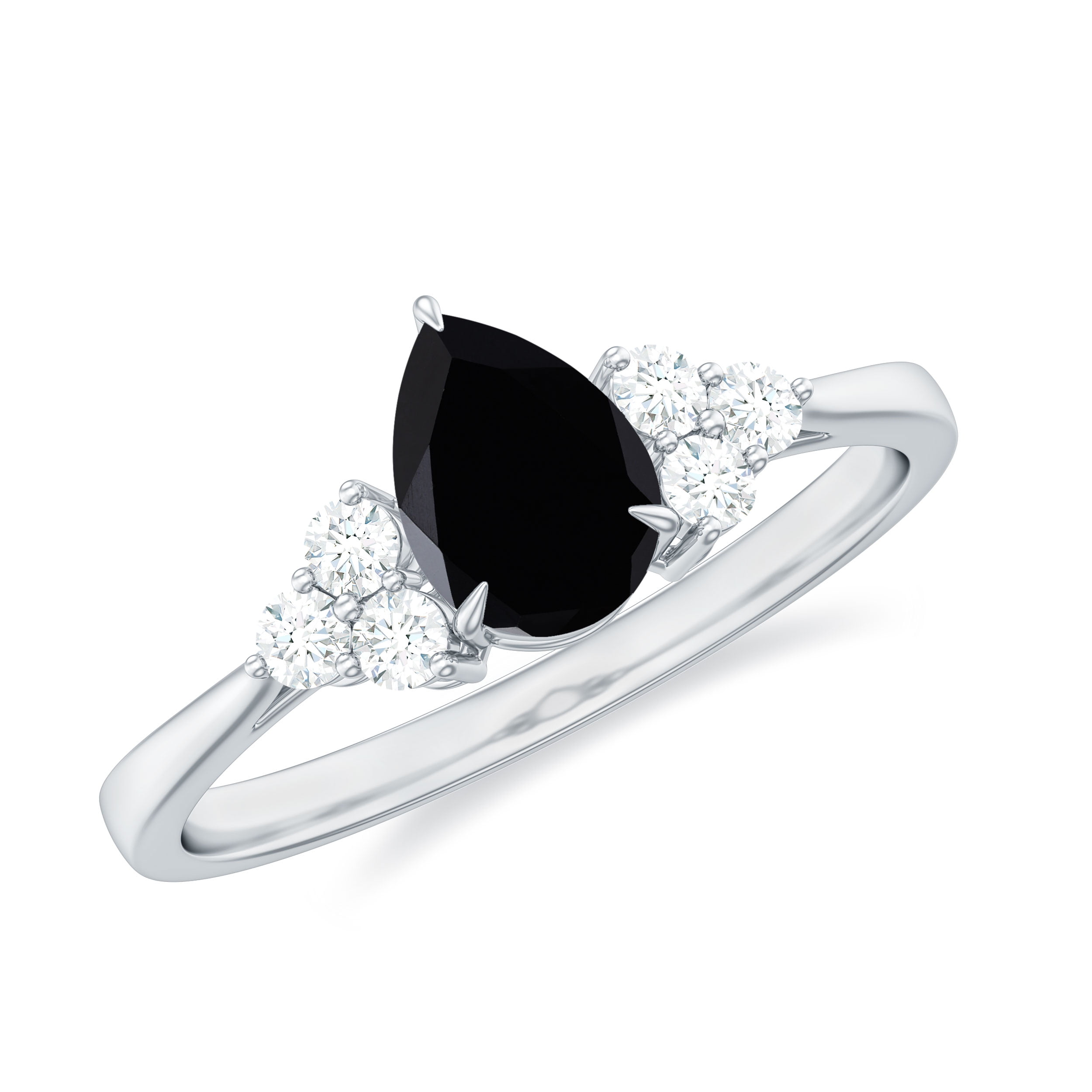Black Spinel Engagement Ring with Diamond Trio, Pear Cut Spinel and ...